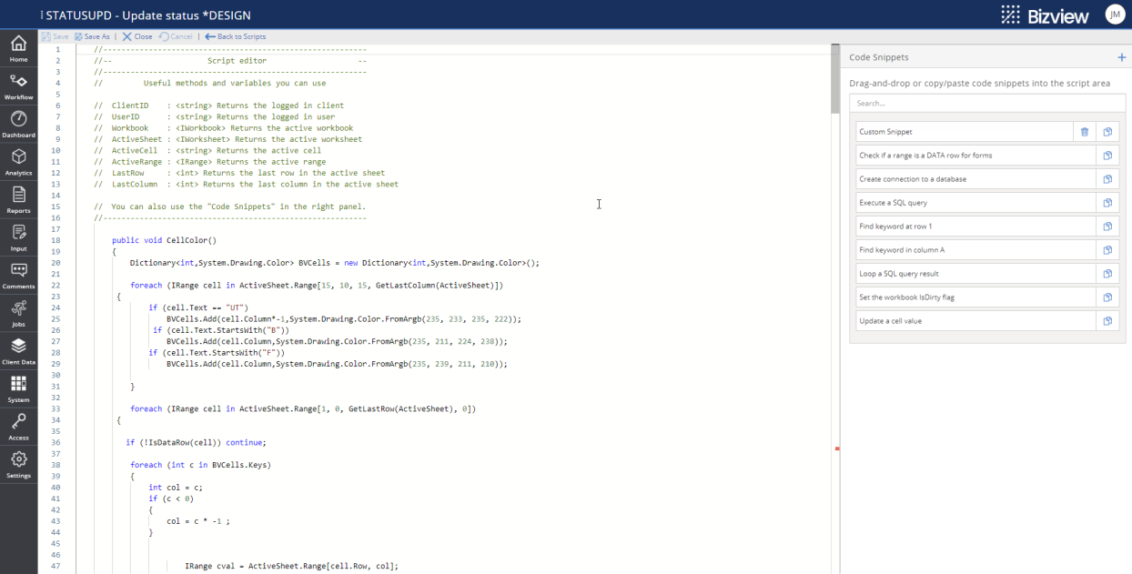 Script Editor – Bizview v22