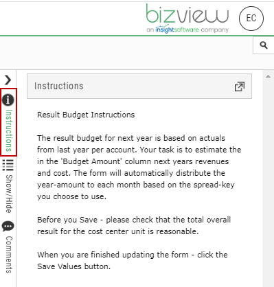 Instructions - Input – Bizview v22