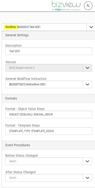 Workflow Settings – Bizview v22