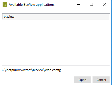 Manually Opening the Web Application Configuration File – Bizview v22